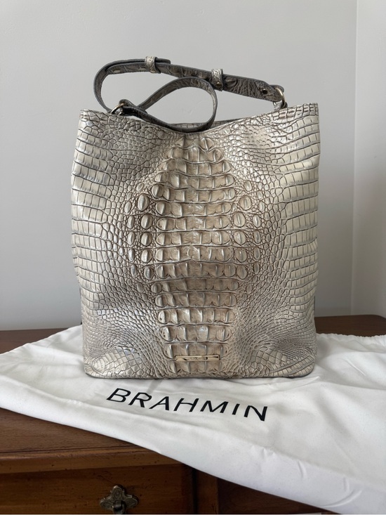 Brahmin | Bags | Brahmin Metallic Silver Crocembossed Tote | Poshmark